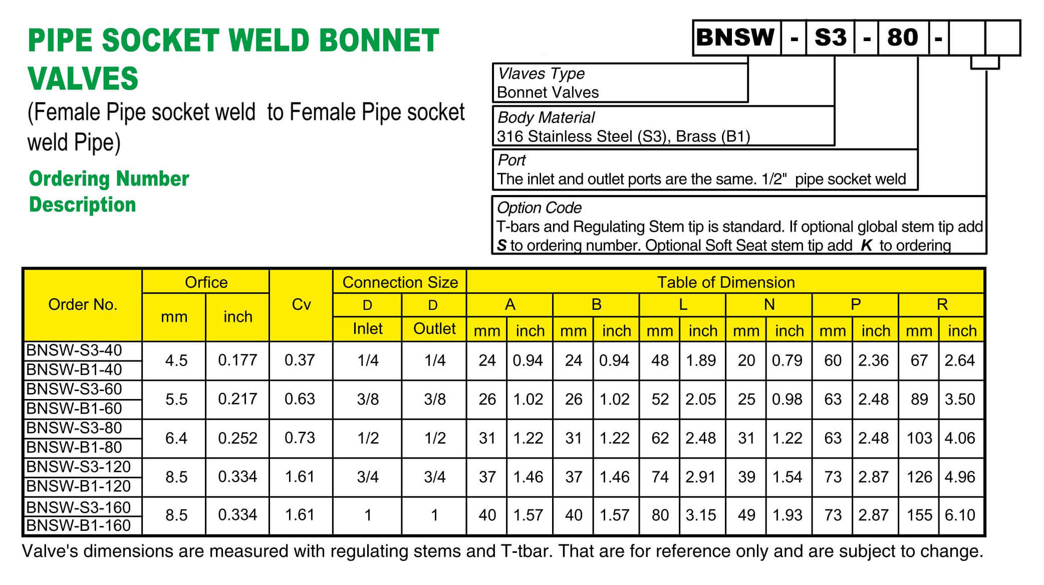 PIPE SOCKET WELD BONNET VALVES